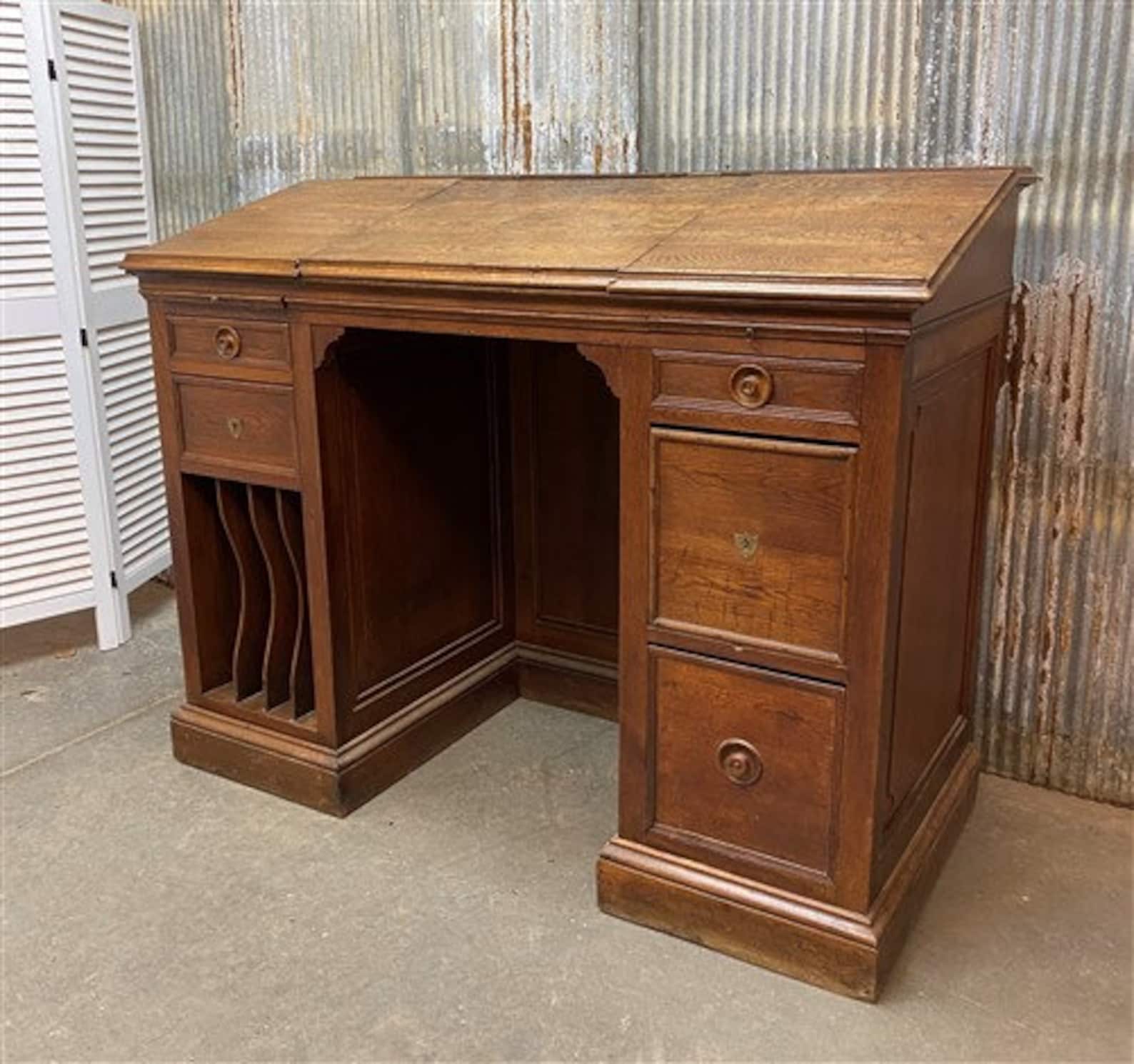 Vintage Oak Slant Front Desk, Standing Desk, Wood Furniture, Secretary ...