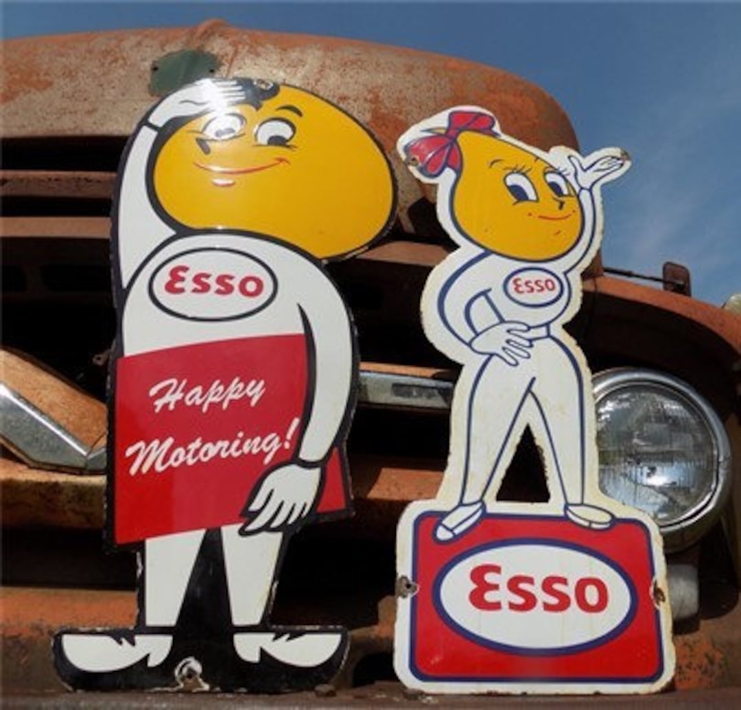 Esso Oil Drop Boy & Girl Motor Oil Signs, Porcelain Metal Advertising ...