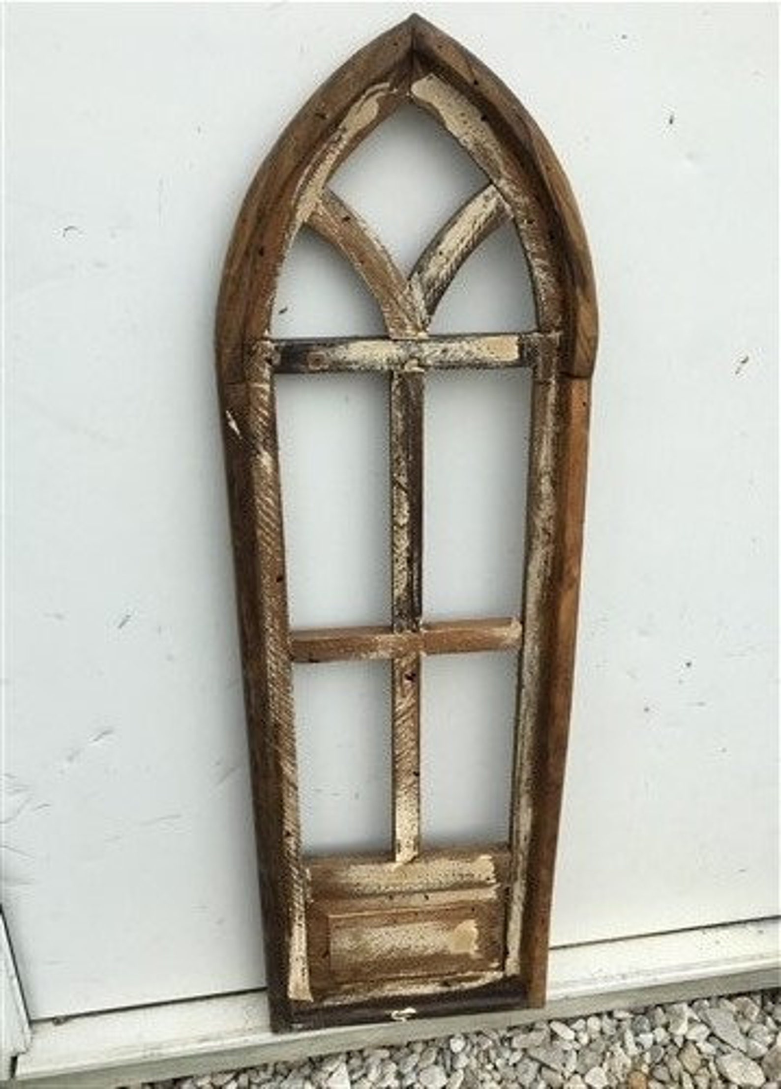 Dark Paneled American Gothic Style Wood Window Frame Arched | Etsy