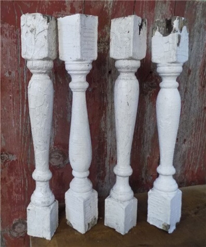 4 Balusters White Wood Architectural Salvage Spindles Porch - Etsy