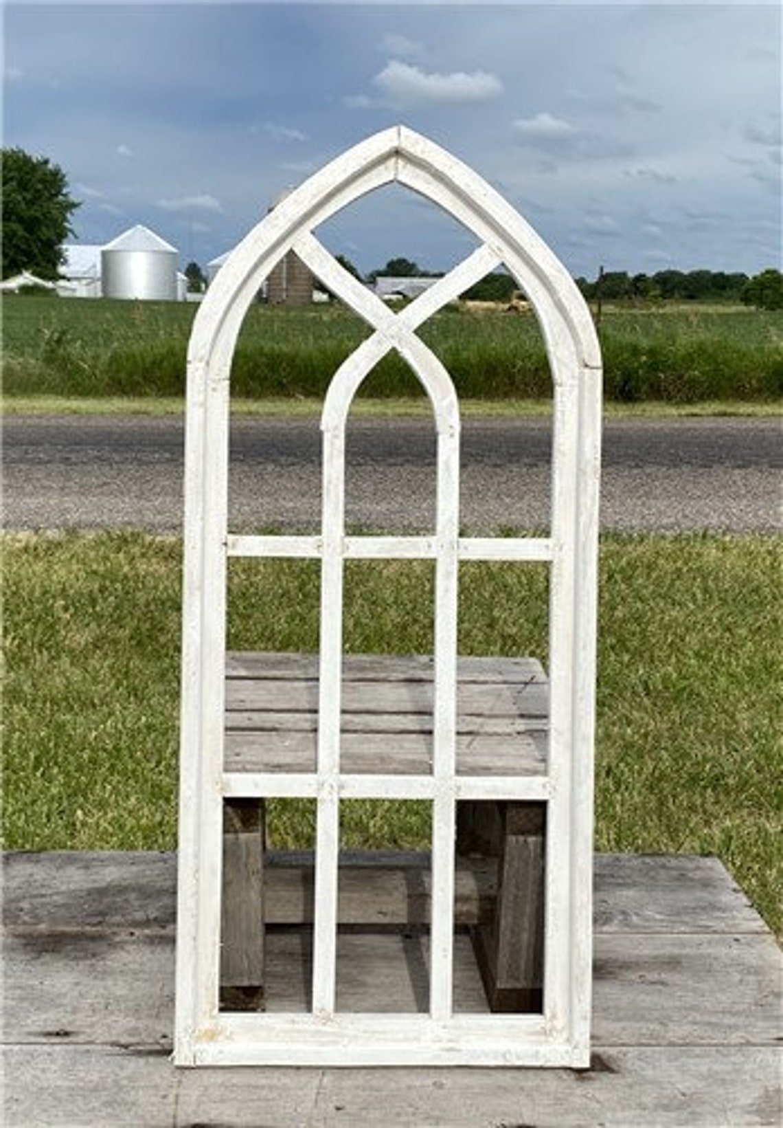 White Arched Cathedral Window Frame, Wooden Church Frame, Gothic Wall ...