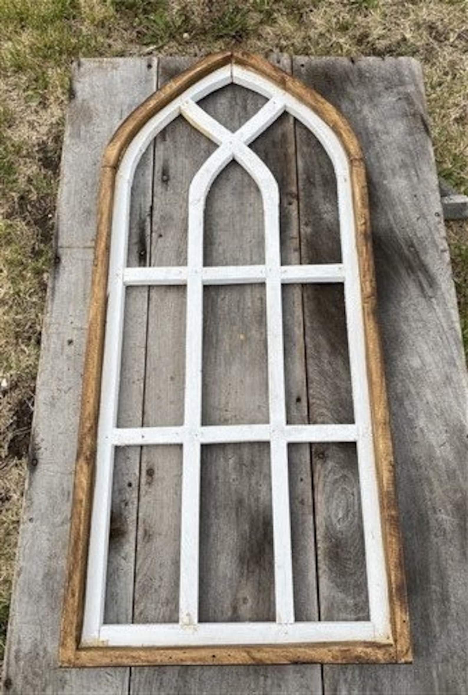 2 Tone Arched Cathedral Window Frame, Wooden Church Frame, Gothic ...