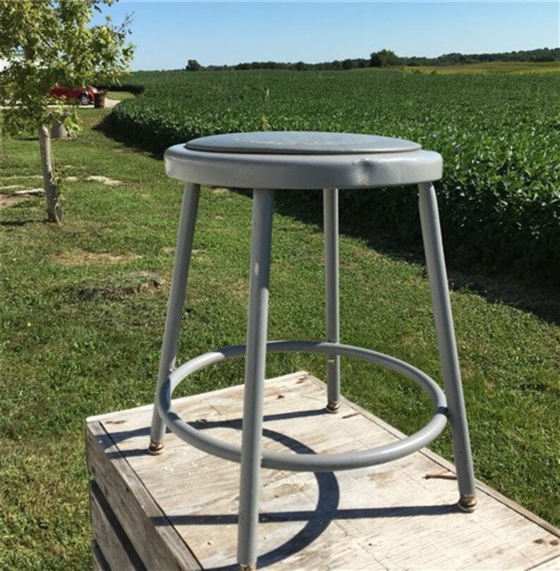 Industrial Gray Metal Drafting Stool Round Adjustable Metal | Etsy