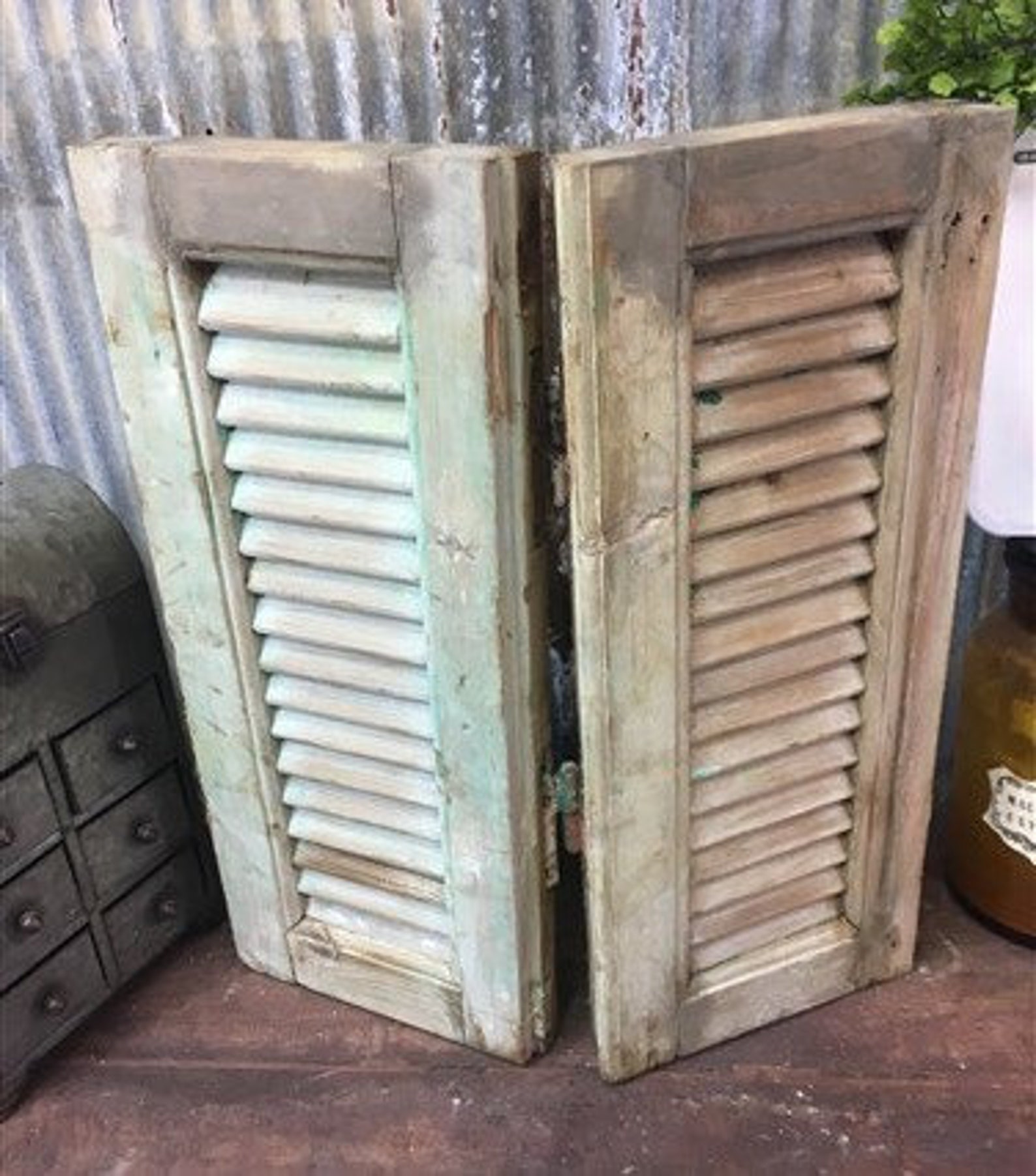 Small Green Antique Farmhouse Shutter Wood Shutter - Etsy