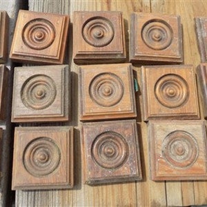 15 Mini Plinth Blocks, Bullseye Rosette, Architectural Salvage, Wood ...
