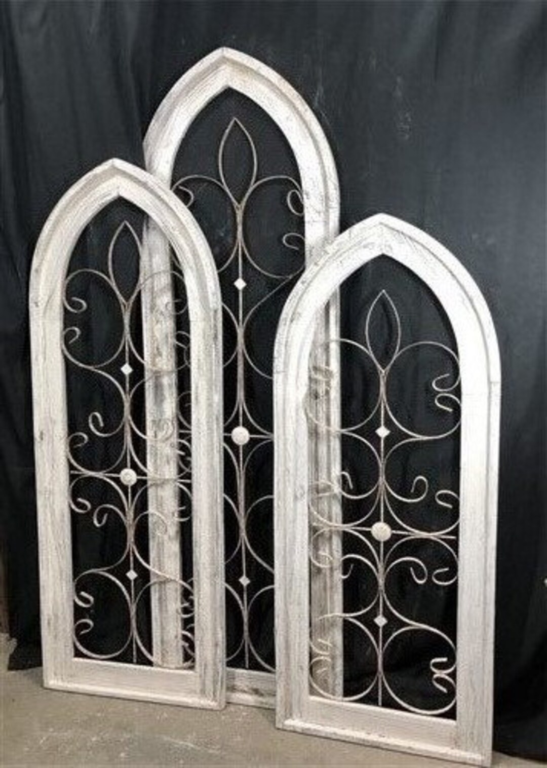 Set 3 XL Arched Wood Metal Gothic Window Frames, Architectural Window ...