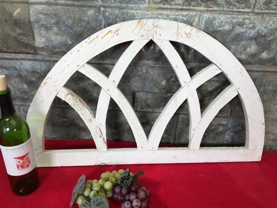 Half Arched Circle Church Cathedral Wood Window, Rustic White Faux ...