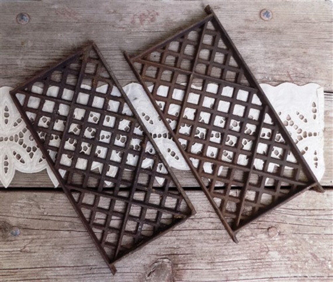 2 Flat Cast Iron Grates Fretwork Vent Covers Air Return Architectural ...