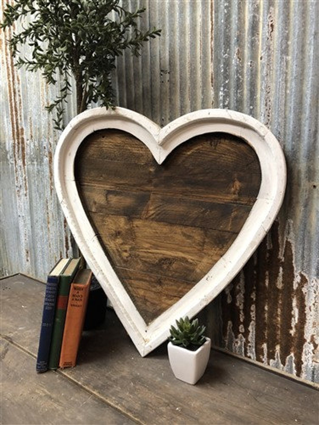 Wooden Heart Rustic Farmhouse Decor, White Wood Home Art Decor Heart ...