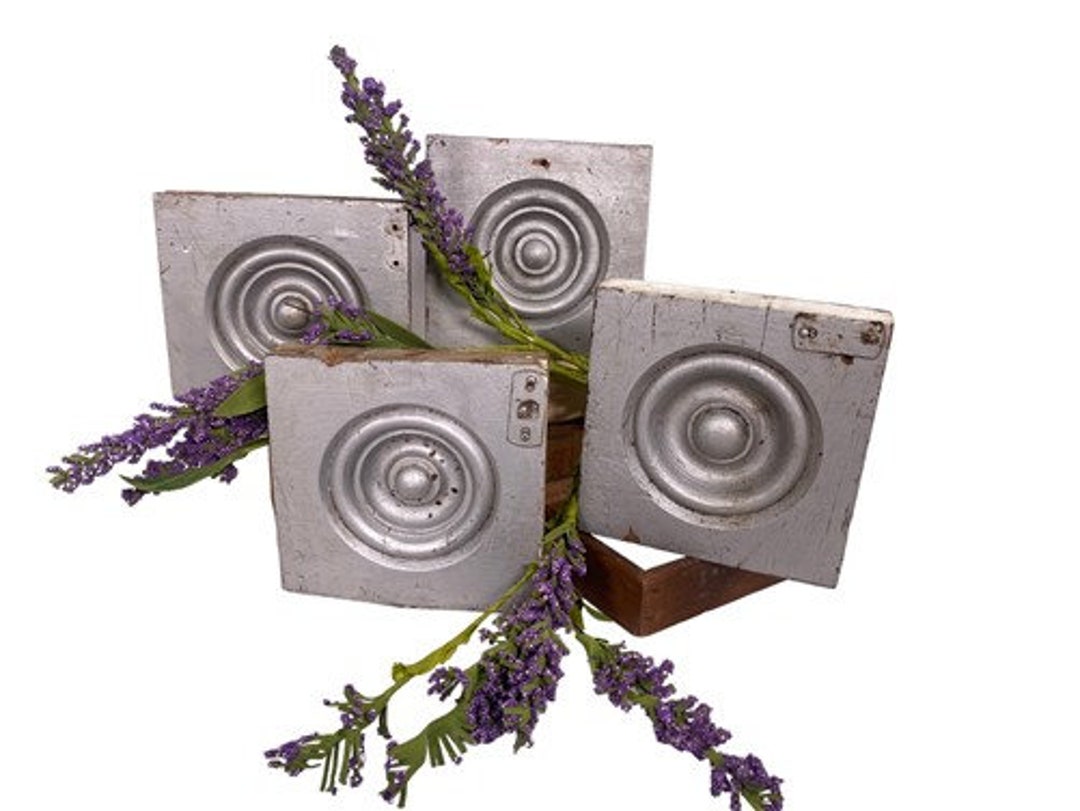 4 Plinth Blocks, Antique Bullseye Rosettes, Architectural Salvage Wood ...