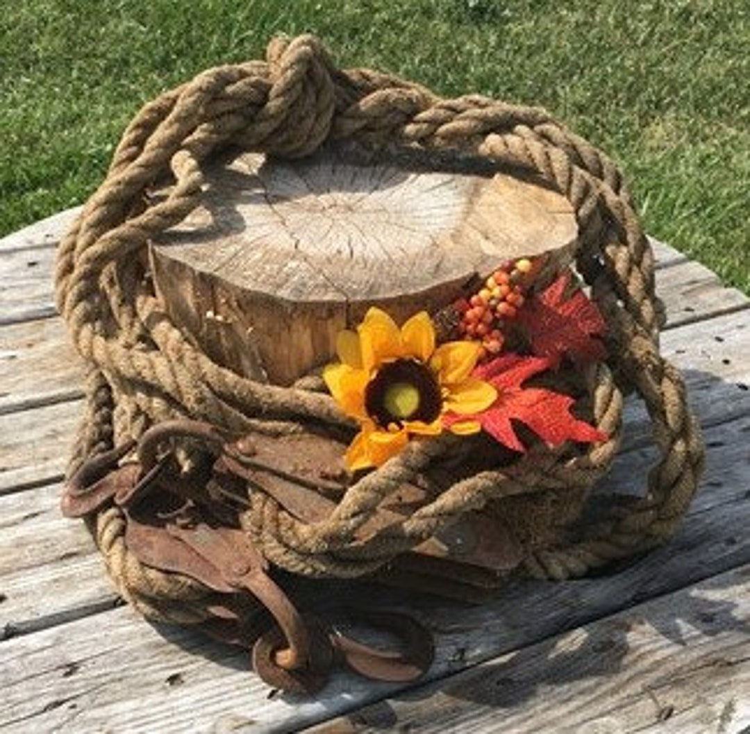 2 Rustic Barn Pulleys & Barn Rope, Vintage Farm Country, Rustic Cottage ...