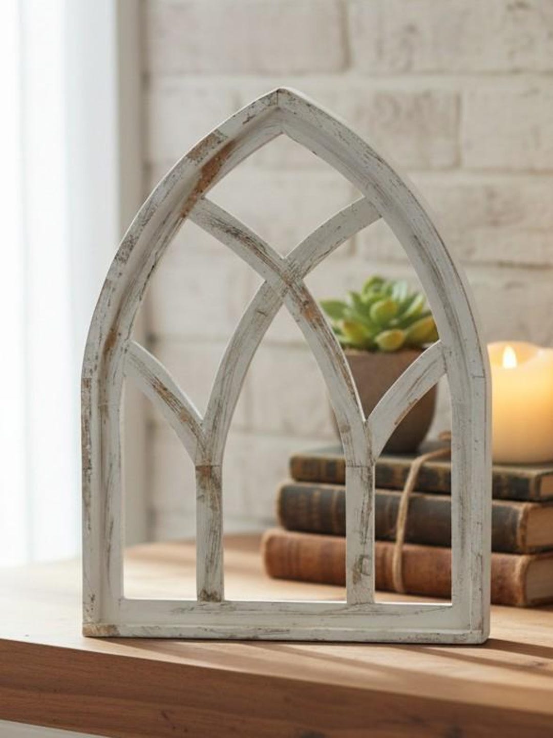 Wooden Church Cathedral Window Frame (28x37) Gothic Arched Wall Decor ...
