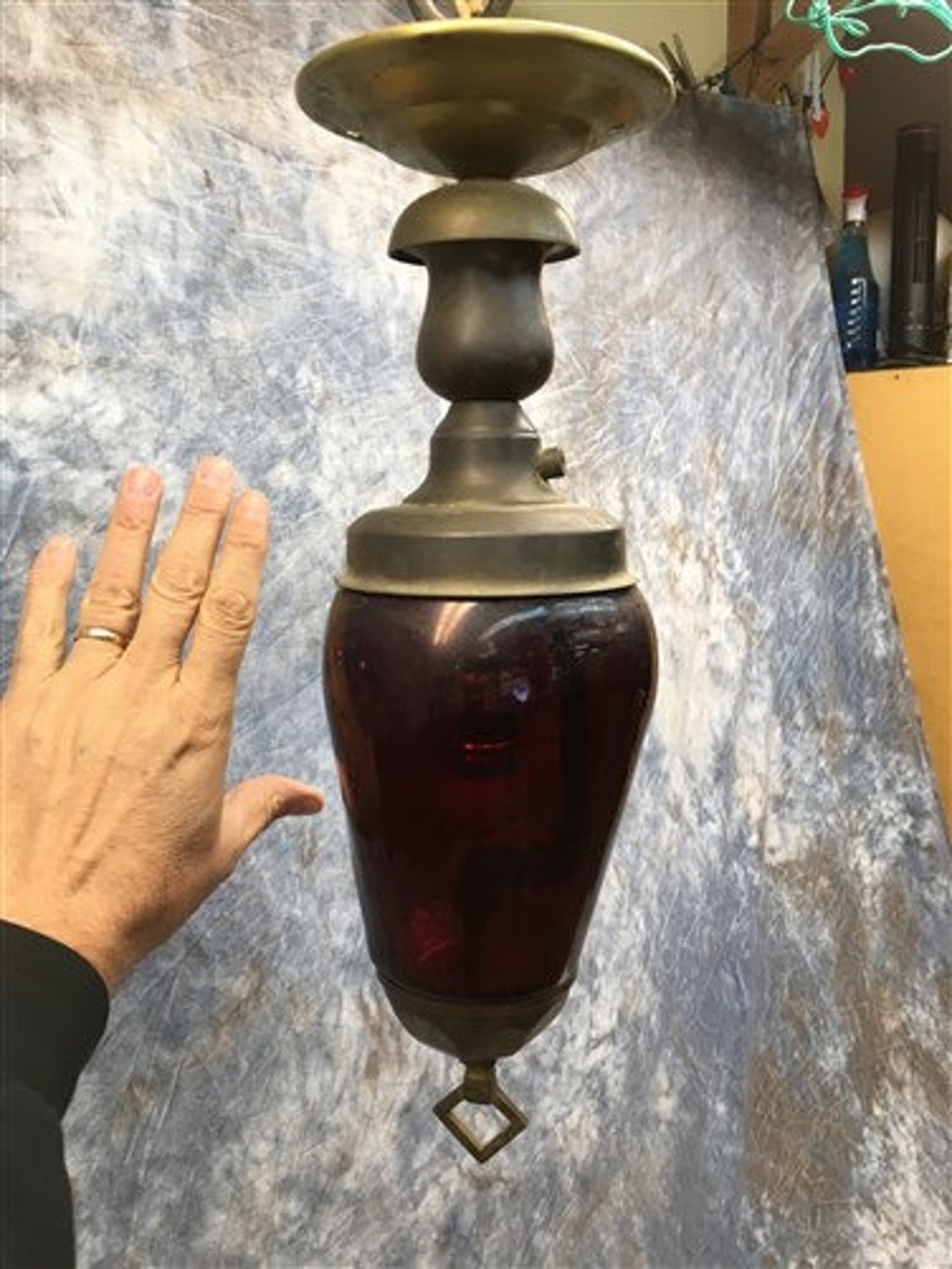 17 Brass Ruby Red Ceiling Swag Light Fixture Mid Century - Etsy