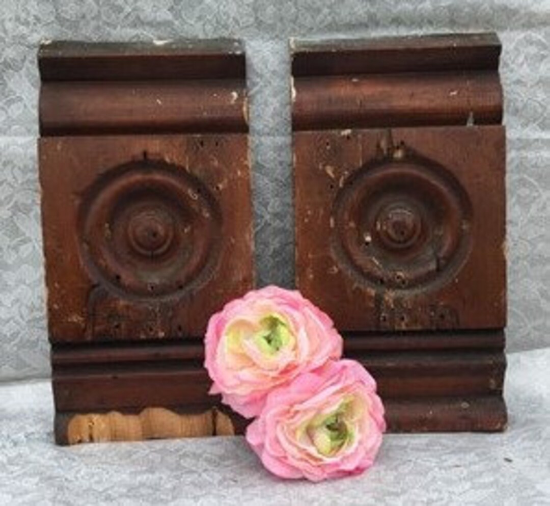2 Plinth Blocks, Door Trim Molding Architectural Salvage, Wood Bullseye ...
