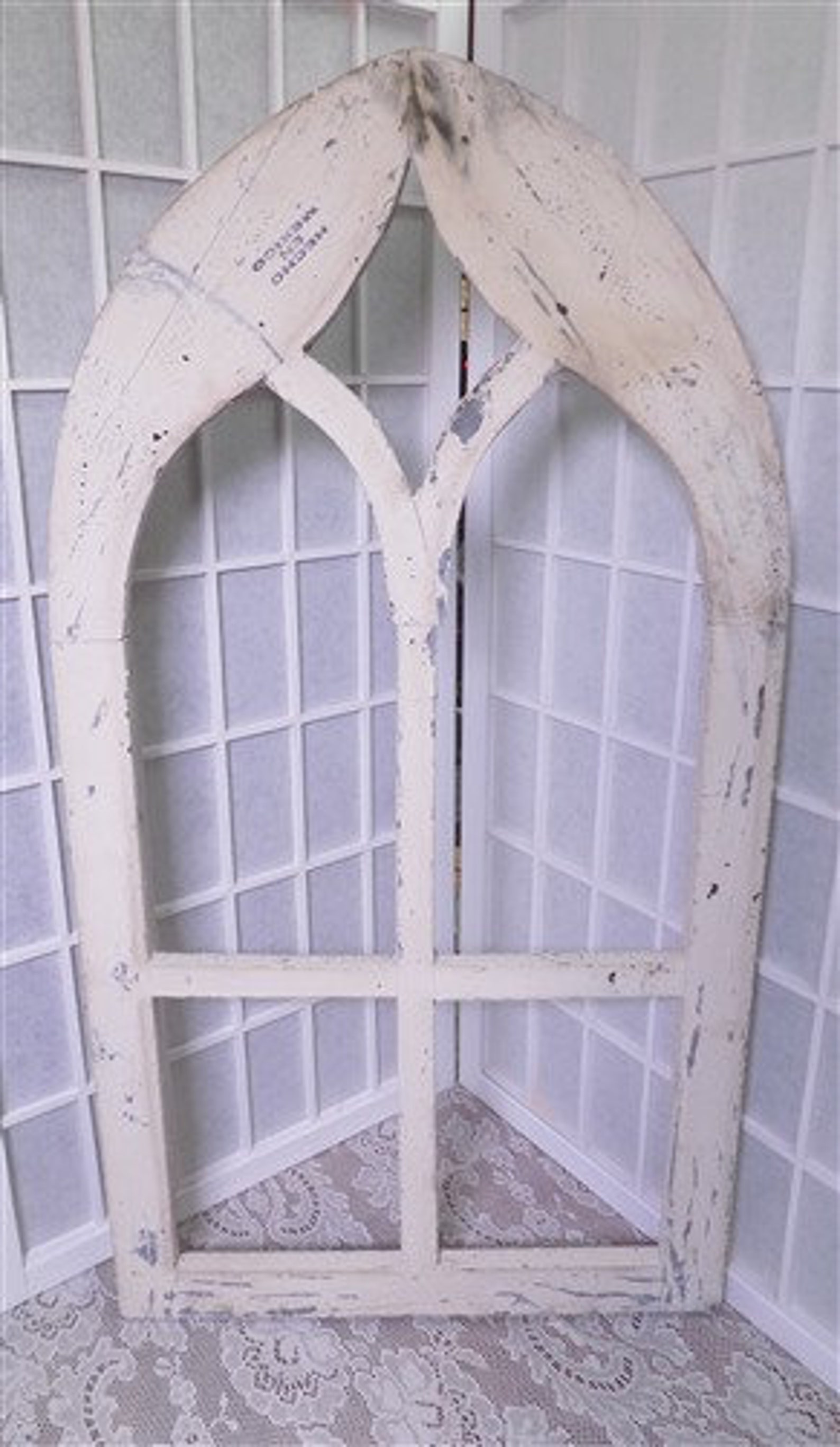 White Diamond Arched Church Window, Wood Cathedral Frame, Farmhouse ...