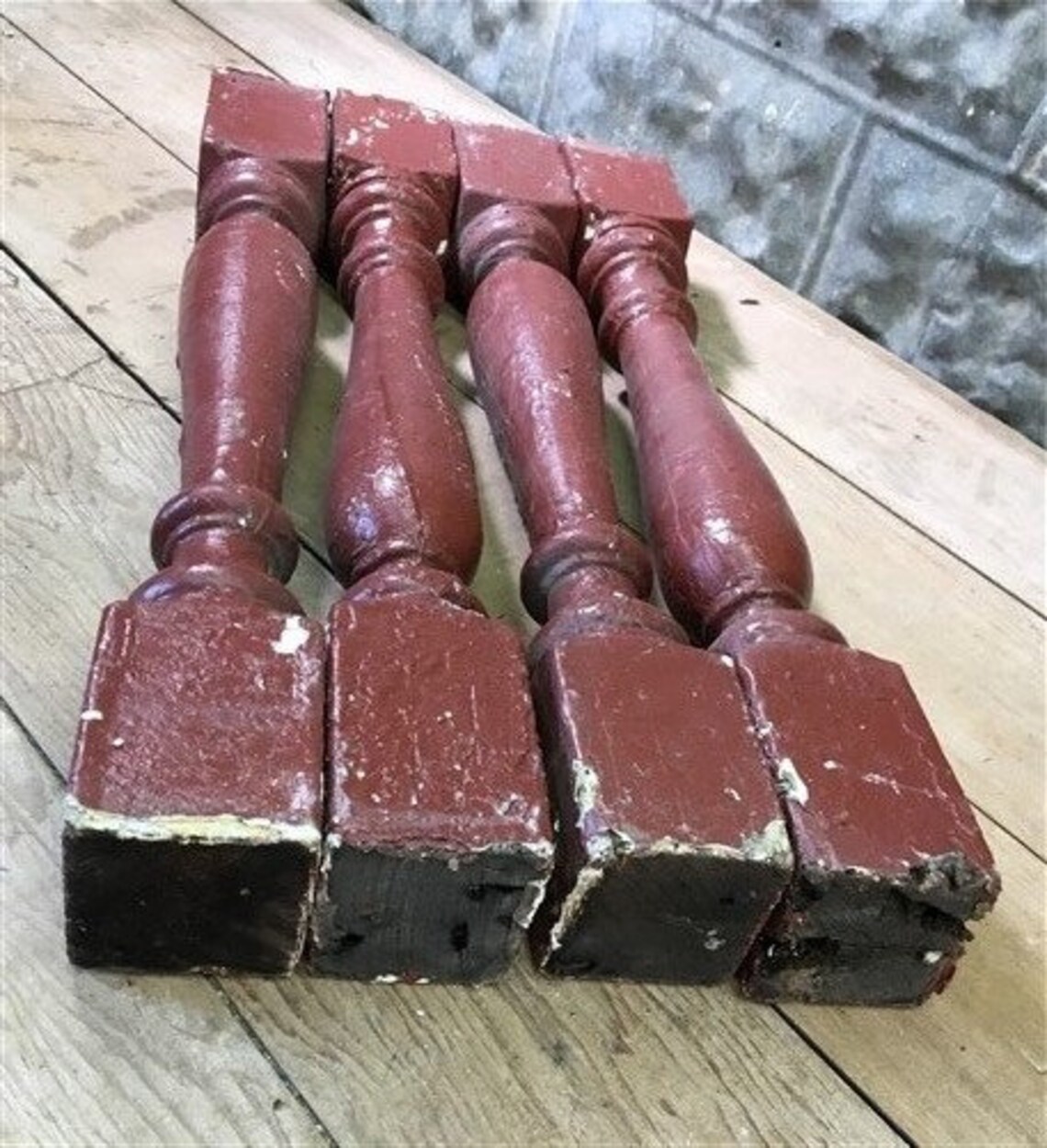 4 Balusters Rustic Red Wood Architectural Salvage Spindle | Etsy