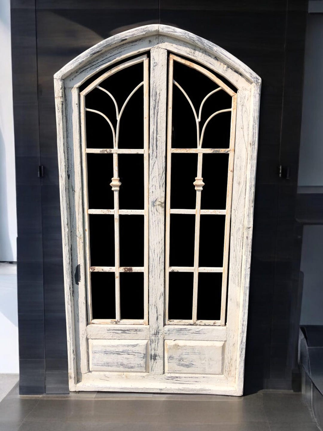 Double Paneled Architectural Wood Metal Window Frame, Cream Farmhouse ...