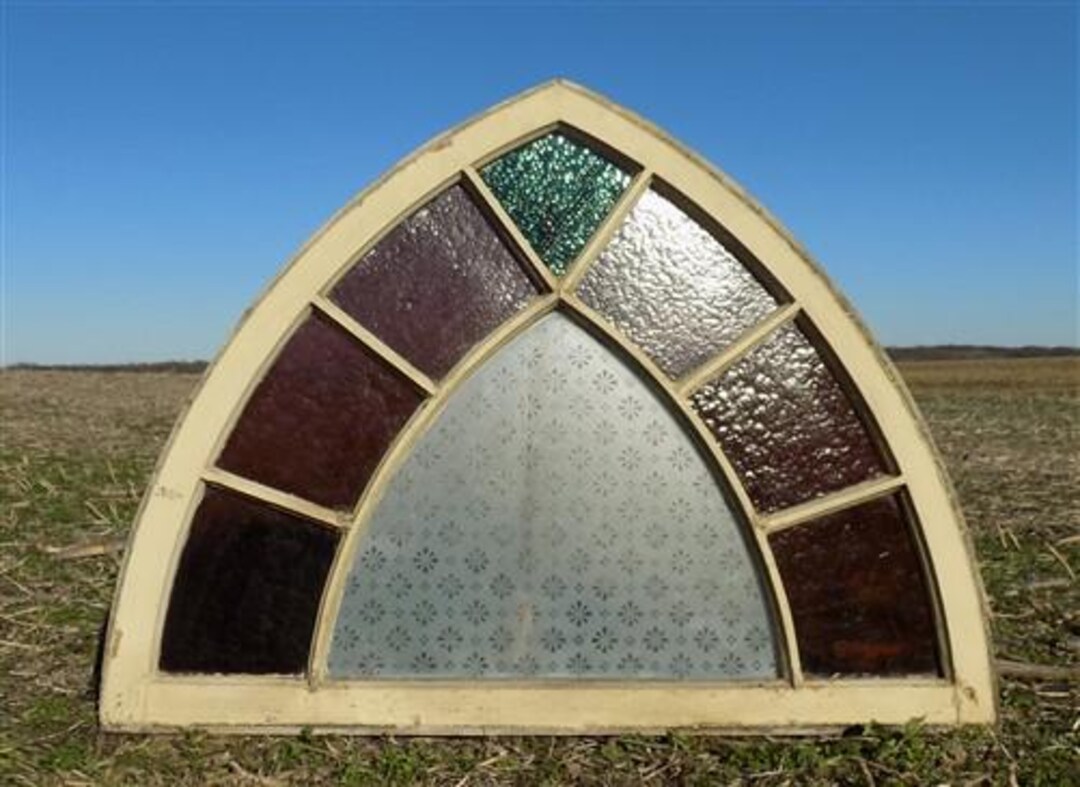 Antique Stained Glass, Arched Church Window, Architectural Leaded Art ...