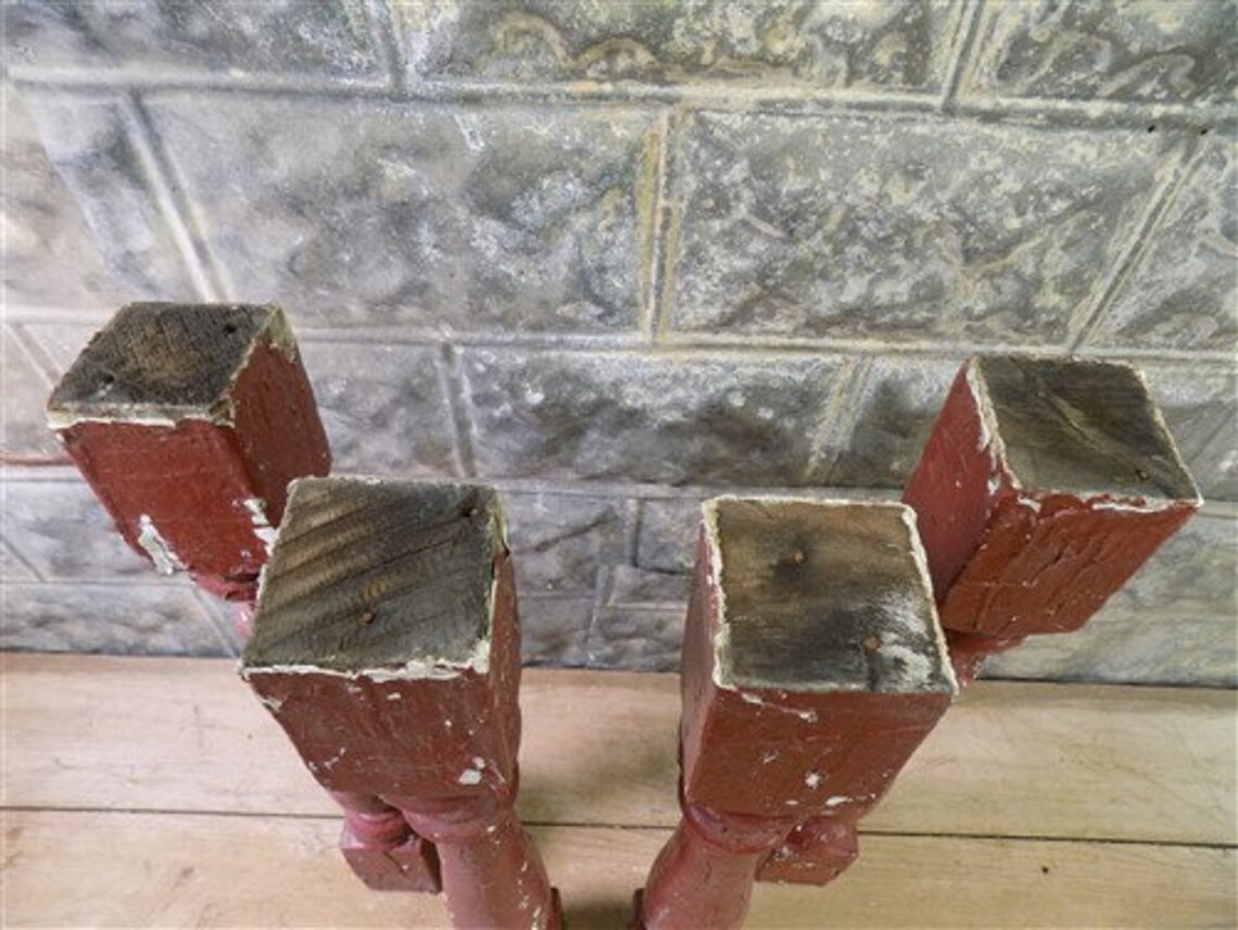 4 Balusters Rustic Red Wood Architectural Salvage Spindle Porch Post ...