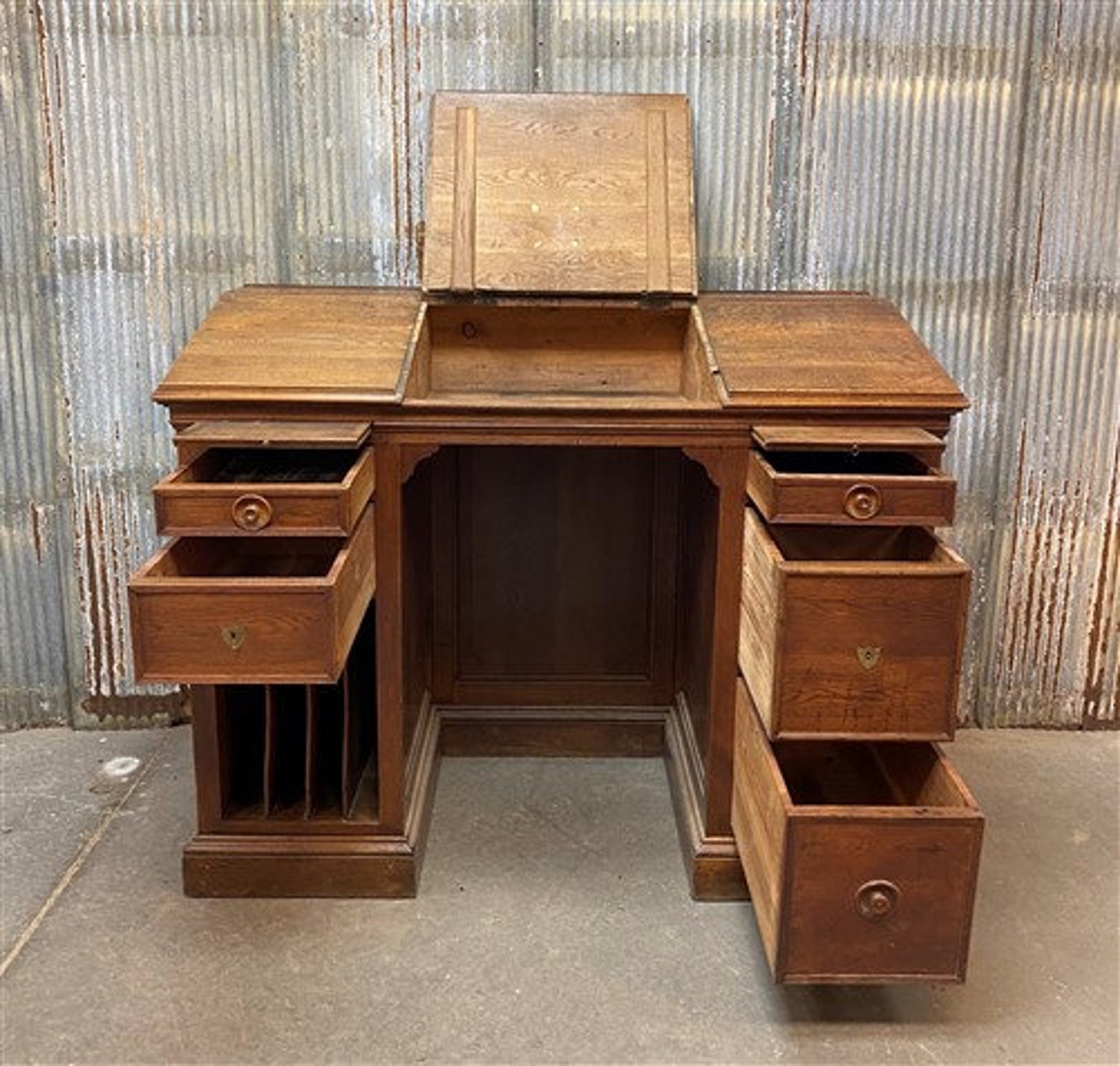 Vintage Oak Slant Front Desk, Standing Desk, Wood Furniture, Secretary ...