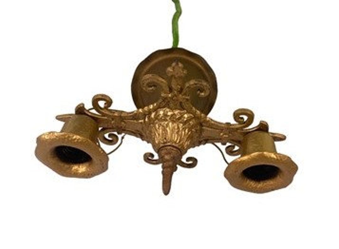 2 Lamp Elegant Art Deco Light Fixture, Vintage Ceiling Mount Metal ...