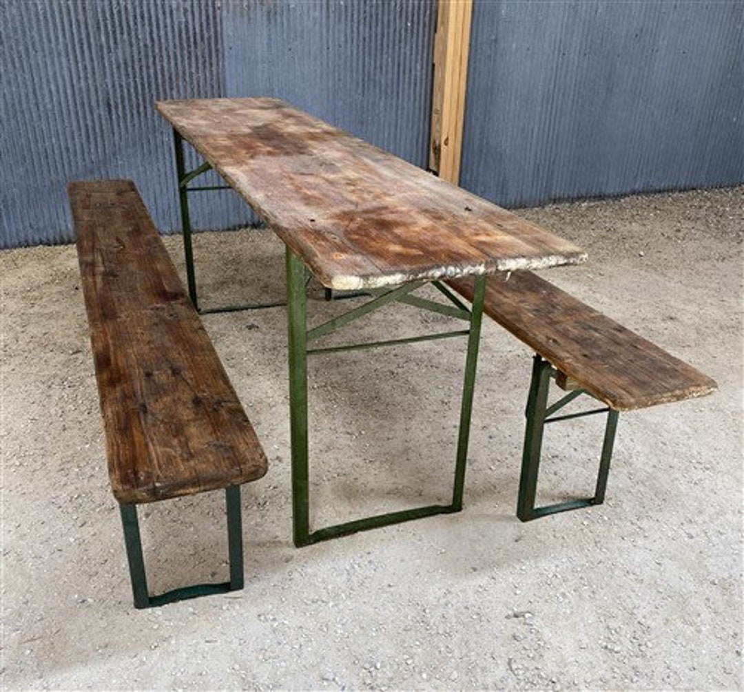 Wood Vintage German Beer Garden Table and Benches, Oktoberfest Picnic ...