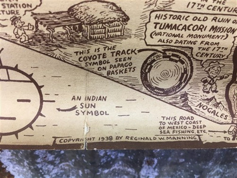 2 Vintage Maps, Reg Manning Cartoon Map Arizona, Historical Map Putman ...