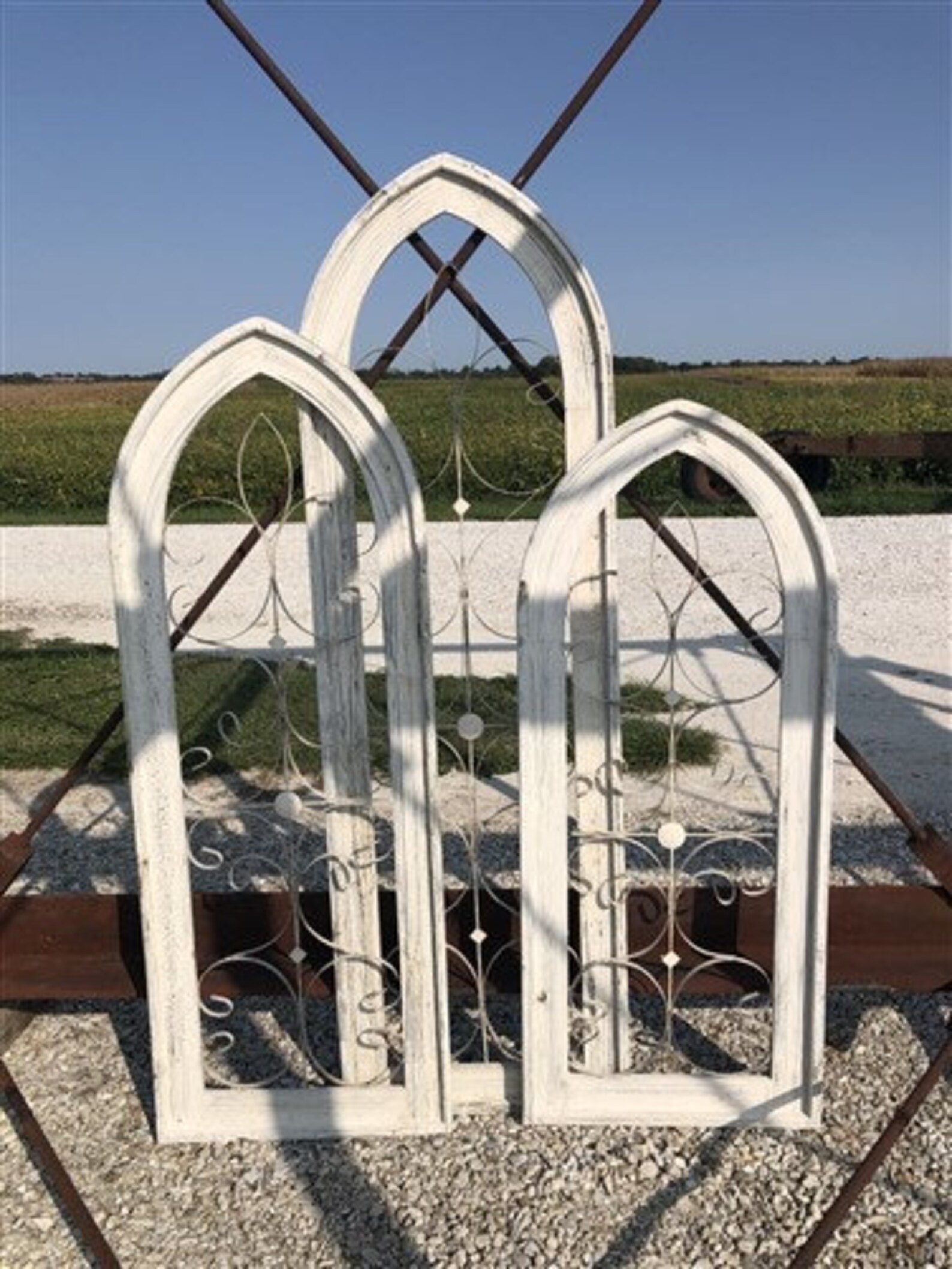 Set 3 XL Arched Wood Metal Gothic Window Frames, Architectural Window ...