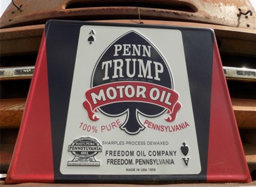 Penn Trump Motor Oil Sign, Tin Advertising, Gas Station, Gasoline & Oil ...