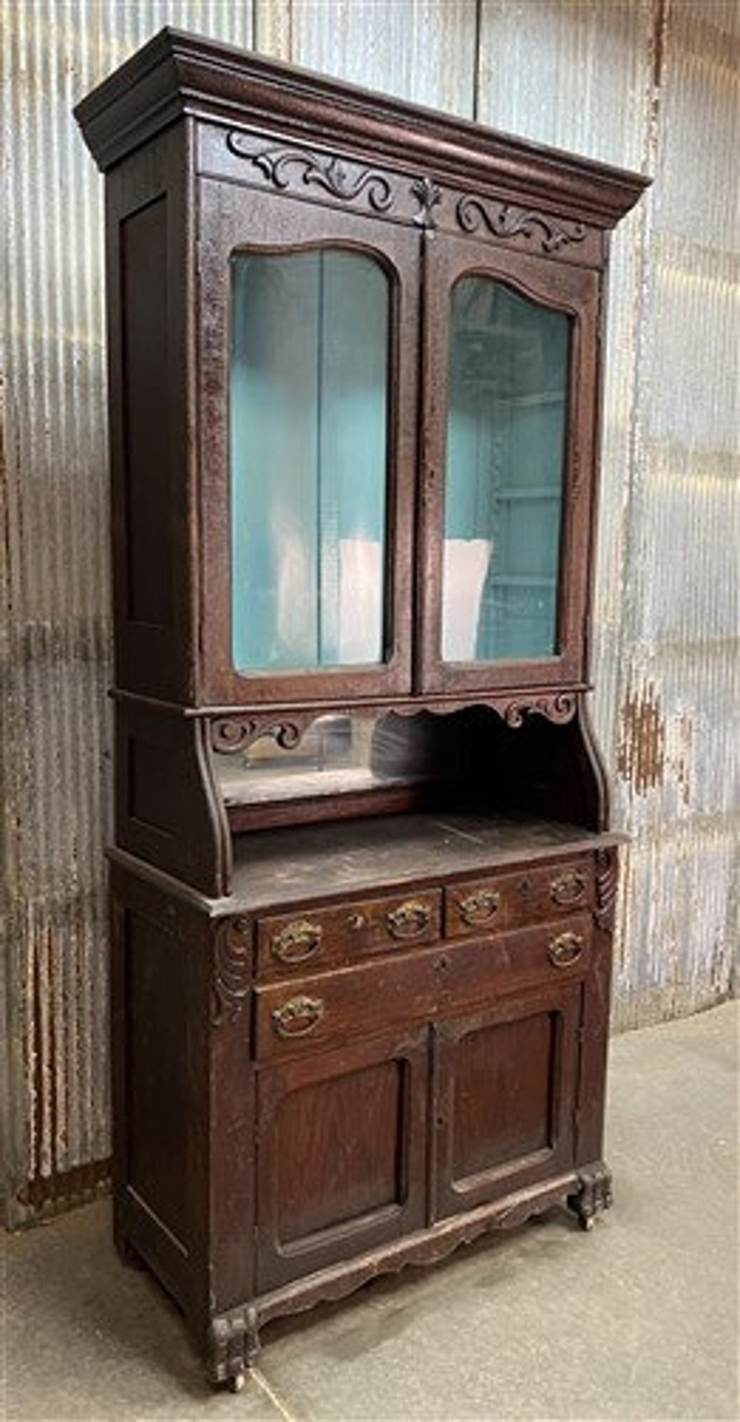 Antique Stepback Cabinet, Kitchen Cupboard, China Cabinet, Display Case ...