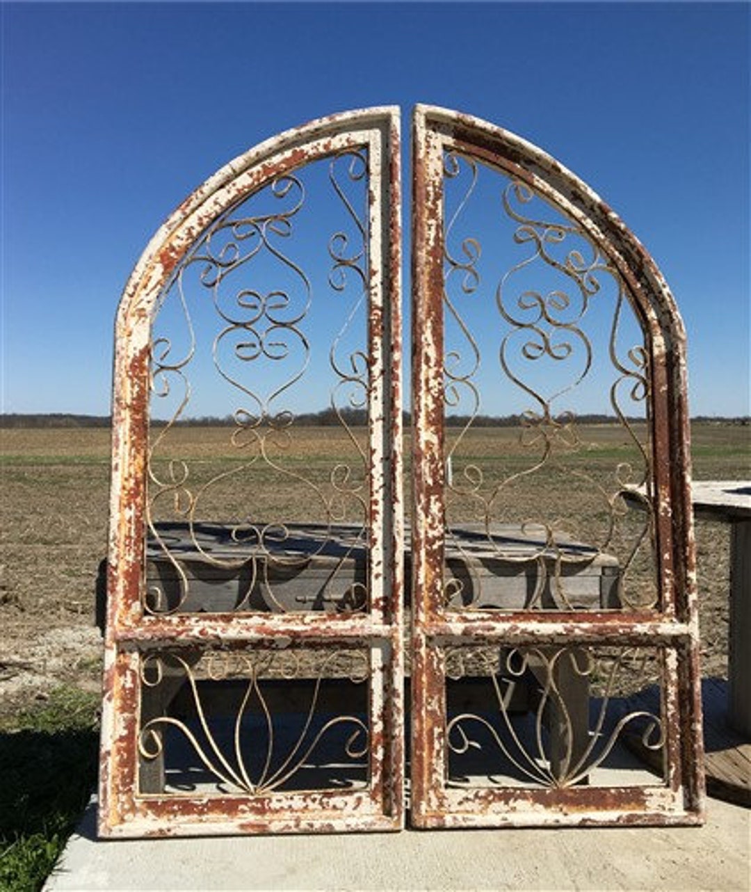 Pair Farmhouse Window Frame Shutters, Architectural Wood Window Frame ...