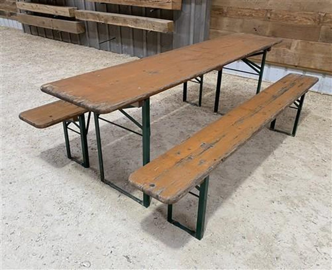 Vintage German Oktoberfest Beer Garden Table & Bench, Wood Outdoor Set ...