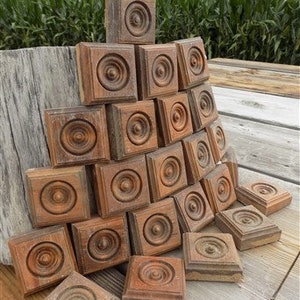 24 Mini Plinth Blocks, Bullseye Rosette, Architectural Salvage, Wood ...