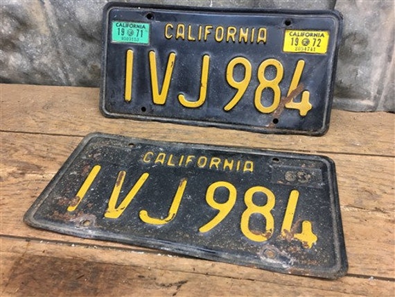 California Black Yellow License Plates Tags Matched Set | Etsy