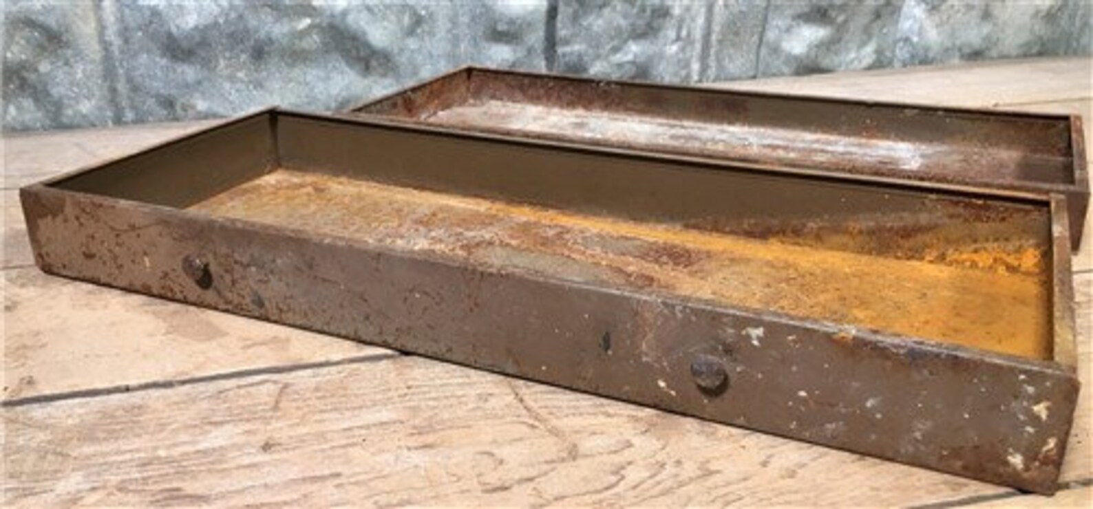 Pair 2 Metal Drawers, Filing Cabinet Trays, Vintage Rustic Storage Bins ...