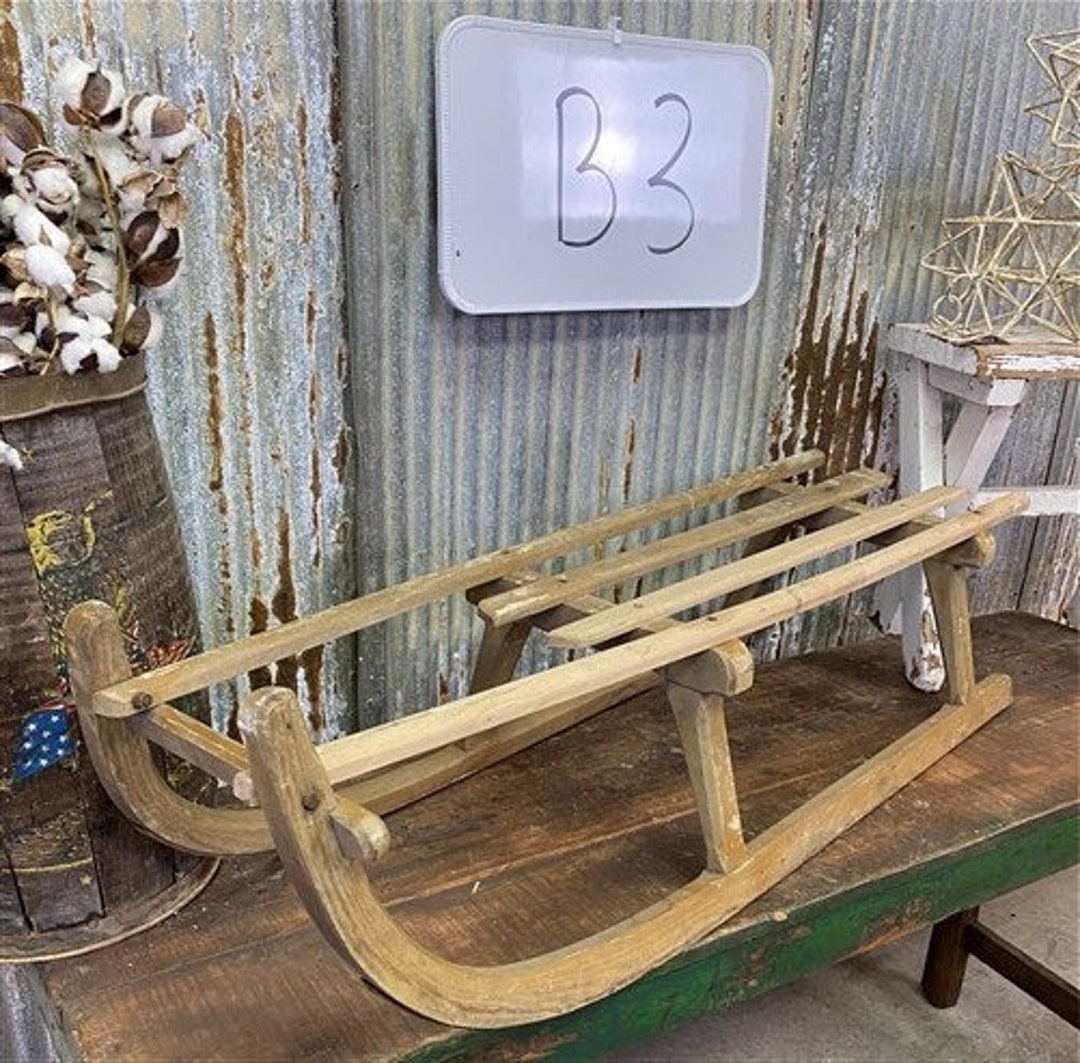 Wooden Snow Sled, Christmas Winter Décor, Classic European Style Wood ...