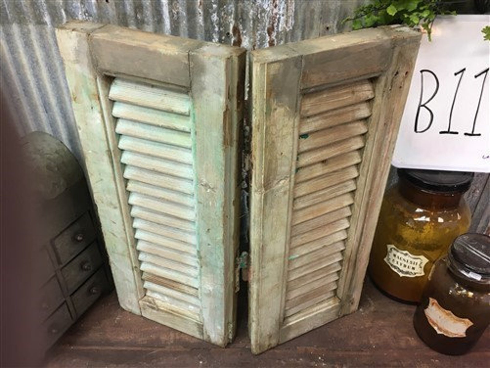 Small Green Antique Farmhouse Shutter Wood Shutter - Etsy
