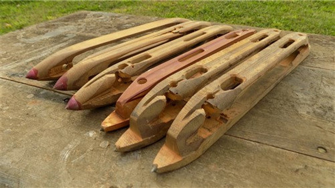 6 Wooden Weaving Loom Boat Shuttles, Metal Tip, Vintage Textile Mill ...