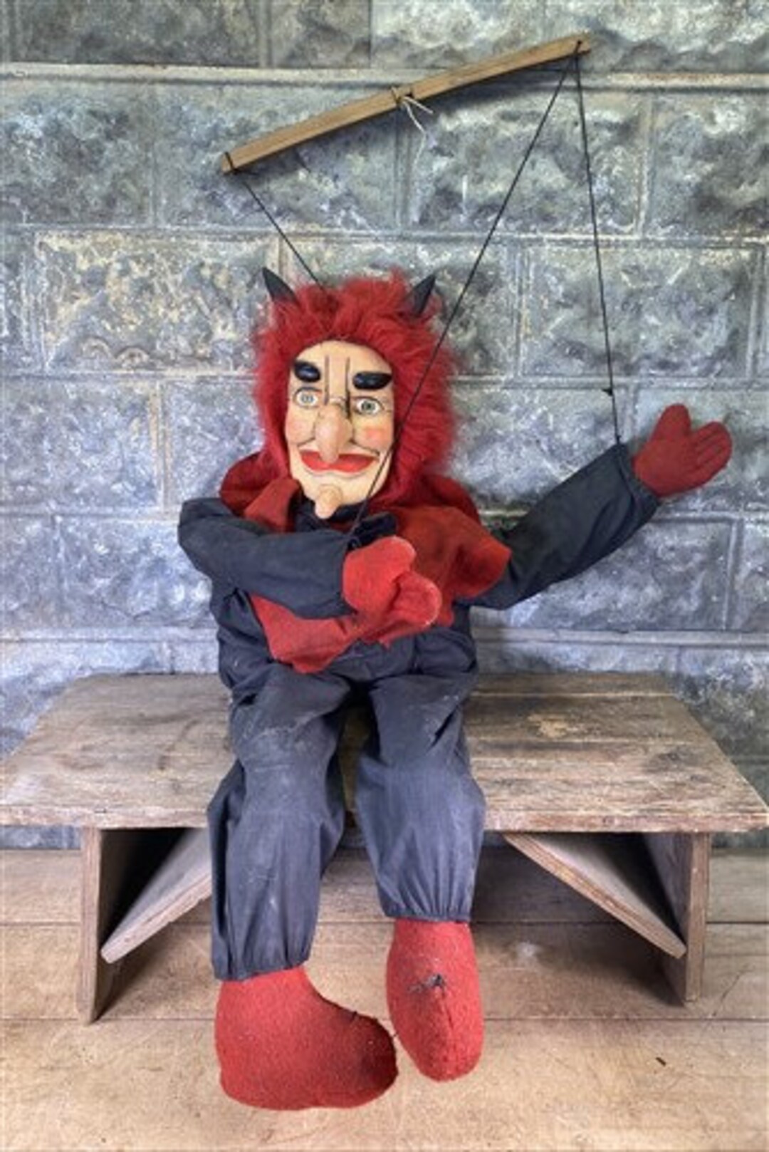 Devil Joker Puppet, Creepy Halloween Prop, Marionette, Spooky Dirty ...
