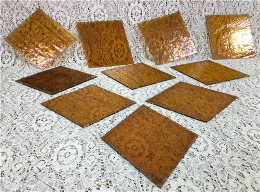 10 Honey Gold Stained Glass Reclaimed Church Window Diamond Panes, Art ...
