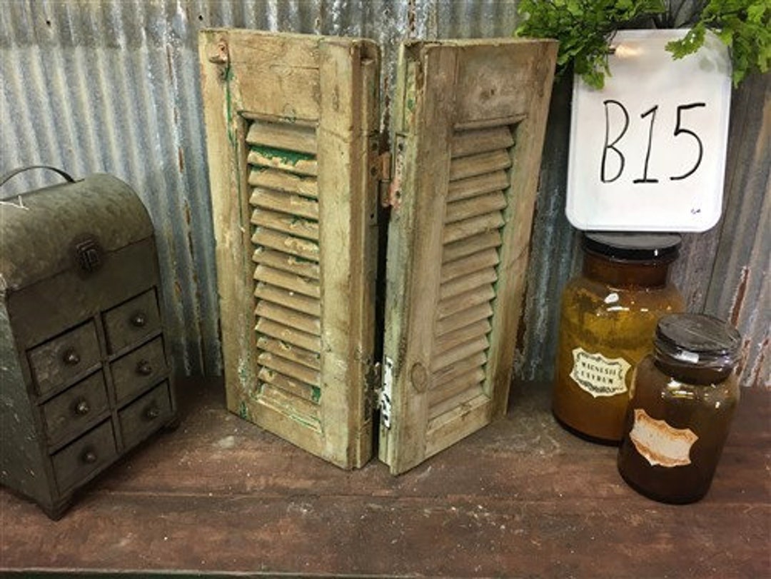 Small Green Antique Farmhouse Shutter, Wood Shutter, Architectural ...