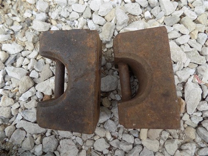 Pair 7 Lb Cast Iron Scale Weights Door Stop Paperweight Advertising ...