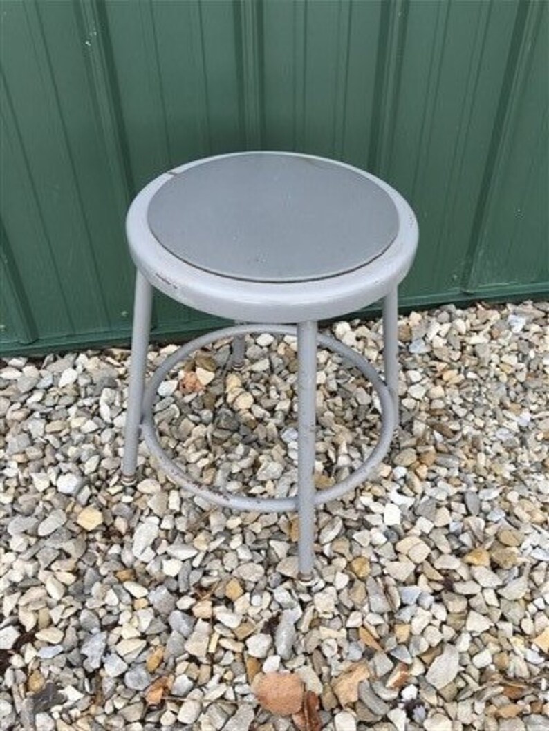 Industrial Gray Metal Drafting Stool Round Adjustable Metal | Etsy