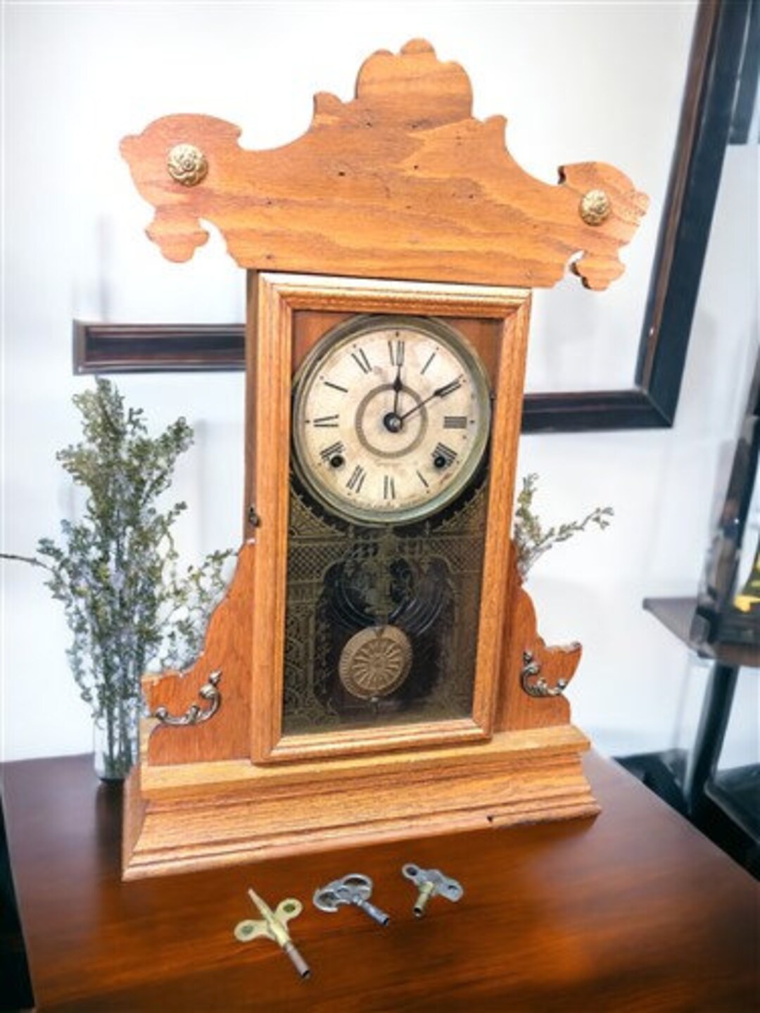 Seth Thomas 8 Day Antique Wind up Kitchen Clock, Keys Weights, Mantel ...