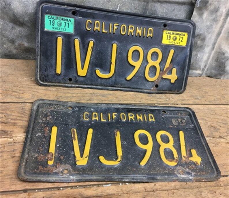 California Black Yellow License Plates Tags Matched Set | Etsy