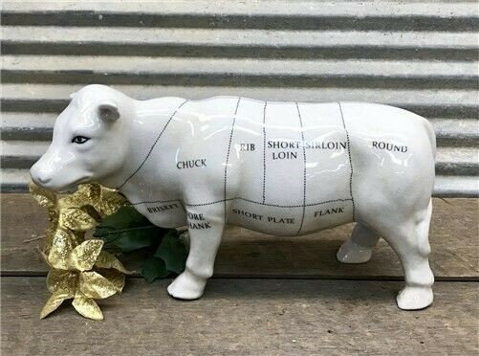 Model Cow Diagram Beef Figurine Decor, Porcelain Butcher Shop Decor ...