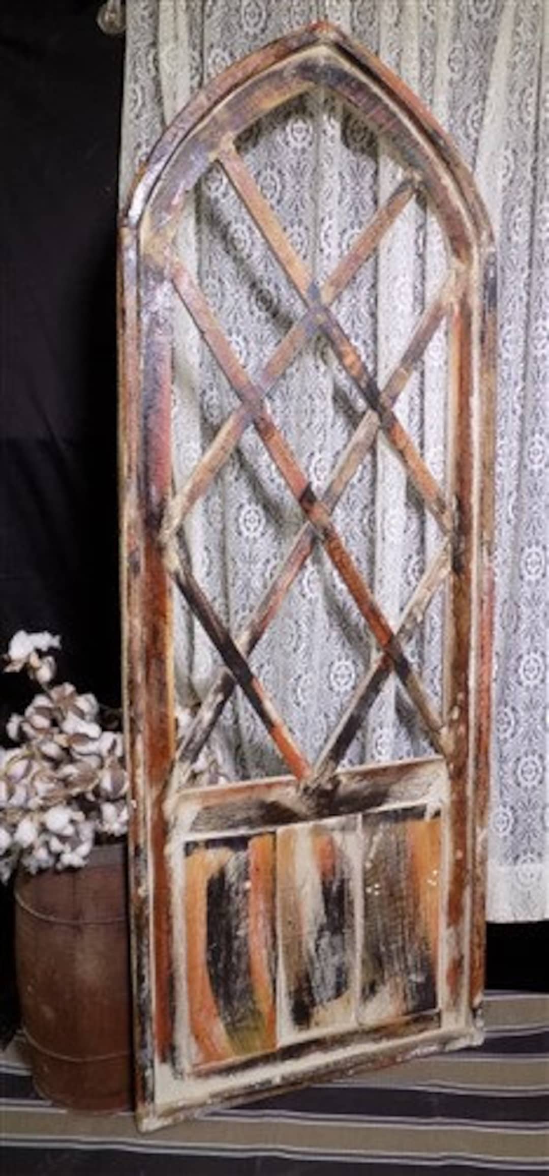 Large Farmhouse Lattice Window, Arched Lattice Window Frame, Rustic ...