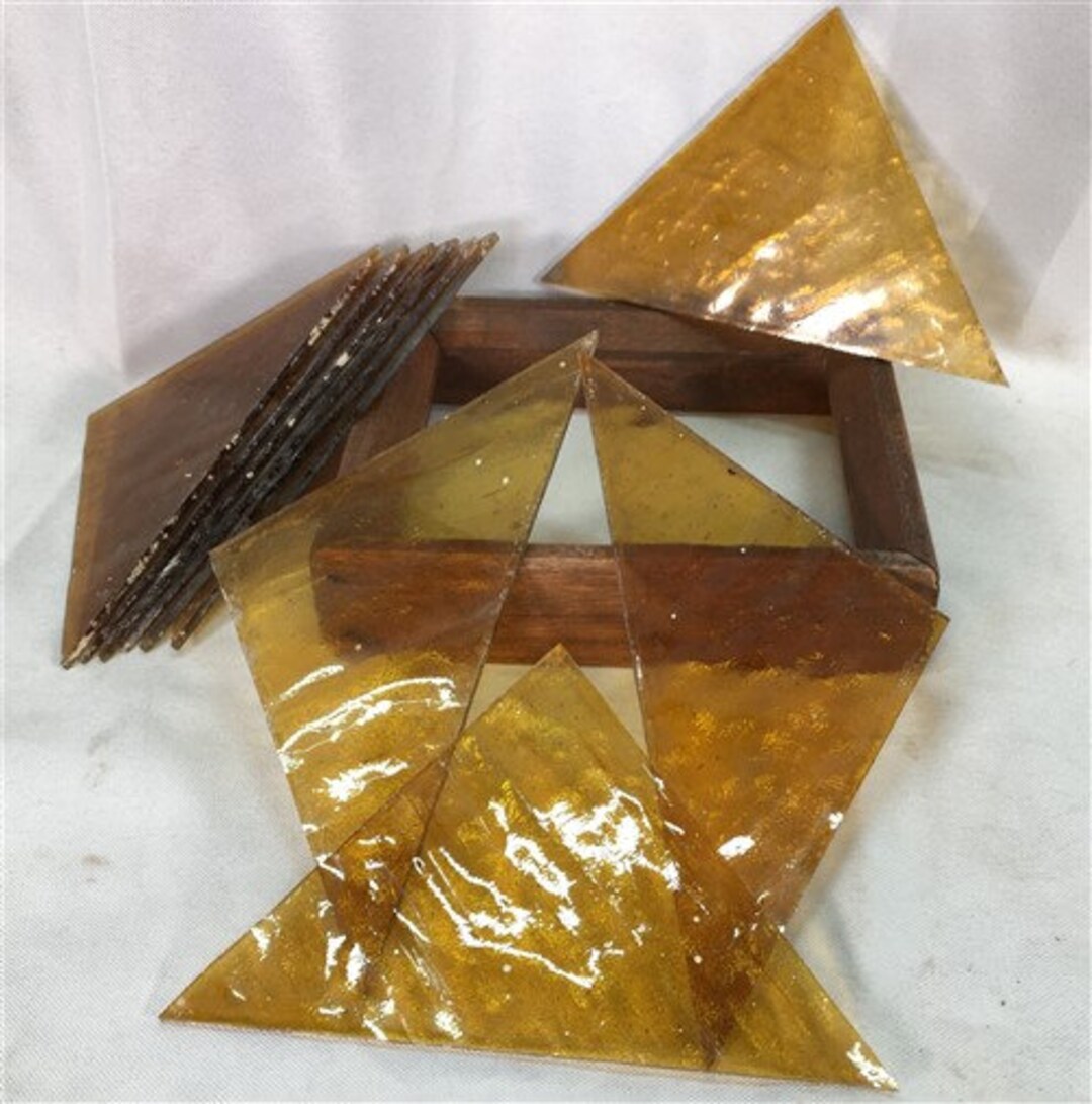 10 Honey Gold Stained Glass Reclaimed Church Window Triangle Panes, Art ...