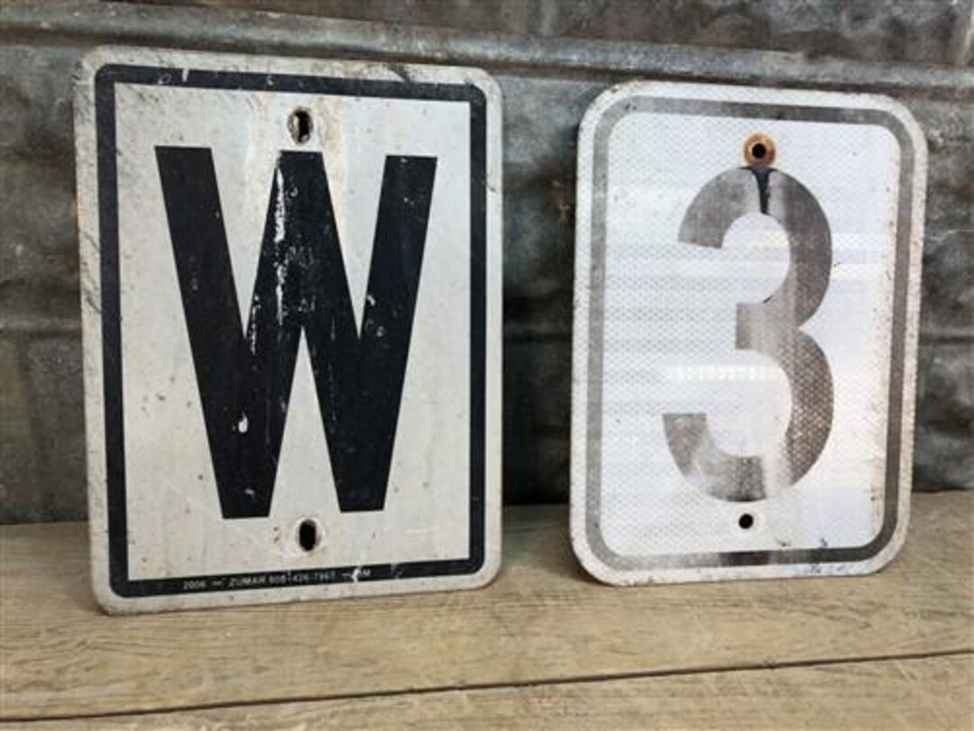 2 Railroad Signs, W Whistle Sign, Milepost Number 3 Sign, Vintage Train ...