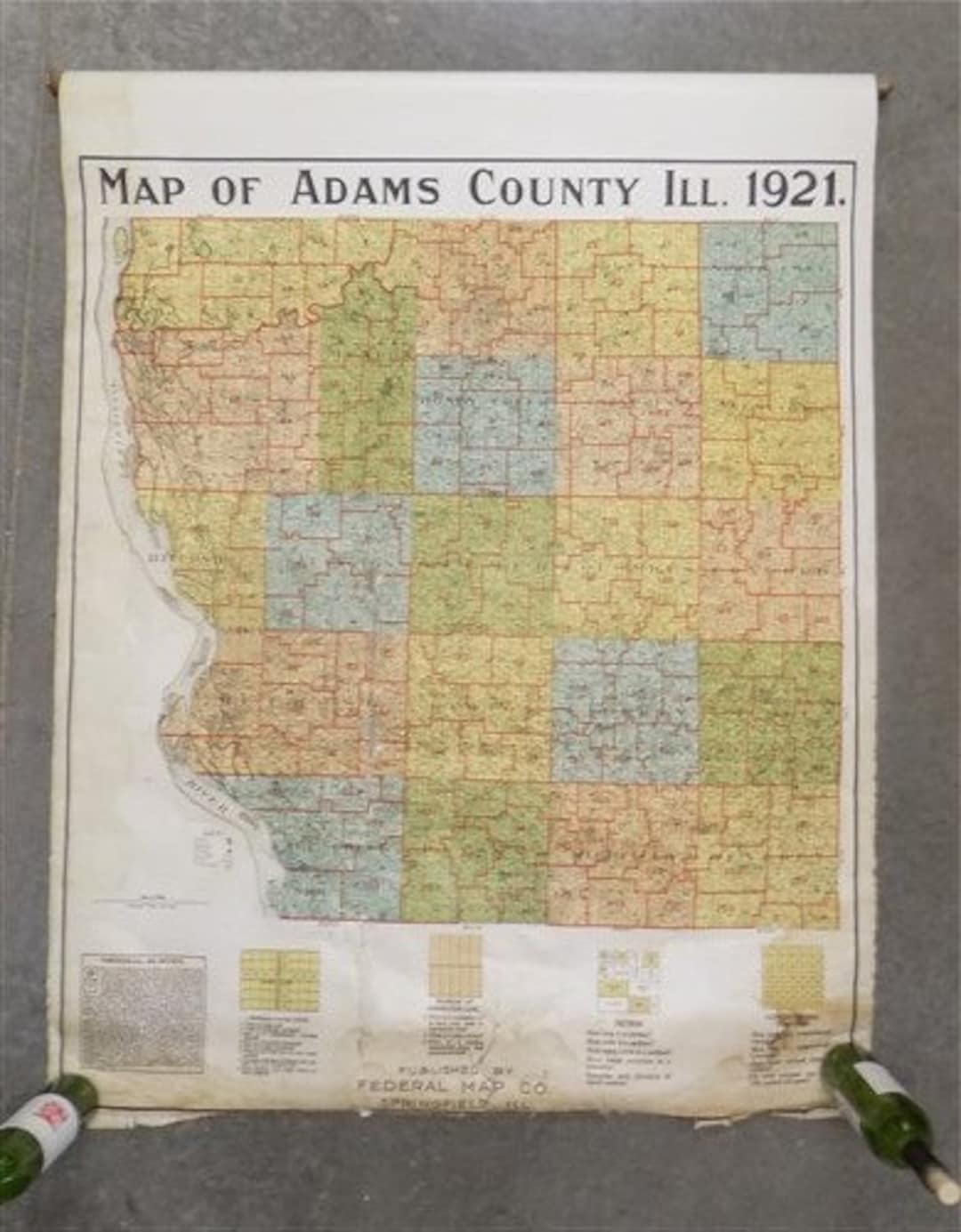 1921 Adams County Illinois Map, Vintage Canvas Historical Reference ...